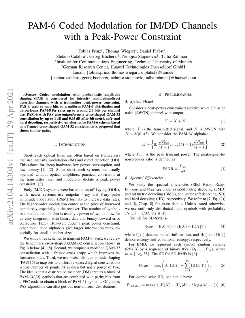 PAM-6 Coded Modulation for IM/DD Channels with a Peak-Power Constraint ...