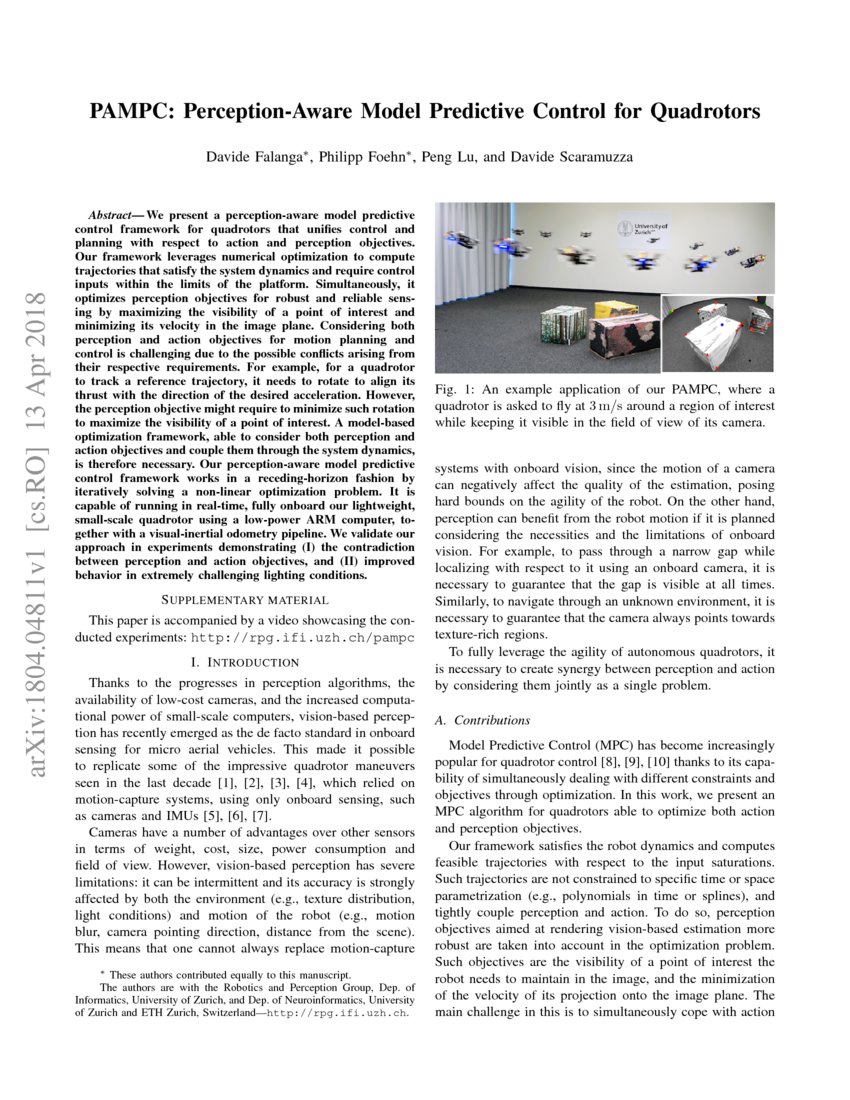 PAMPC: Perception-Aware Model Predictive Control for Quadrotors | DeepAI