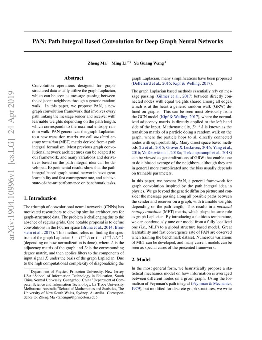 PAN: Path Integral Based Convolution for Deep Graph Neural Networks ... PAN: Path Integral Based Convolution for Deep Graph Neural Networks ...