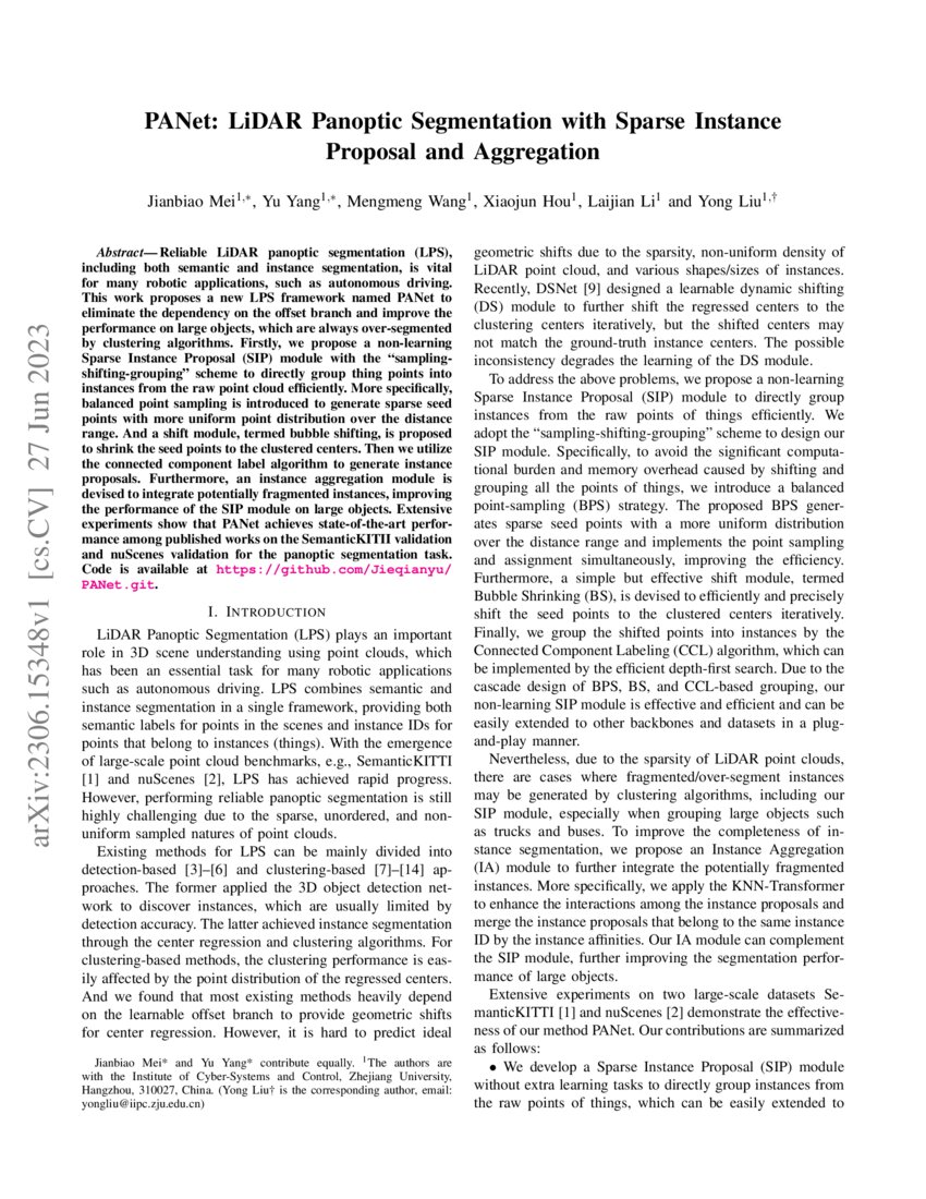 Panet Lidar Panoptic Segmentation With Sparse Instance Proposal And Aggregation Deepai