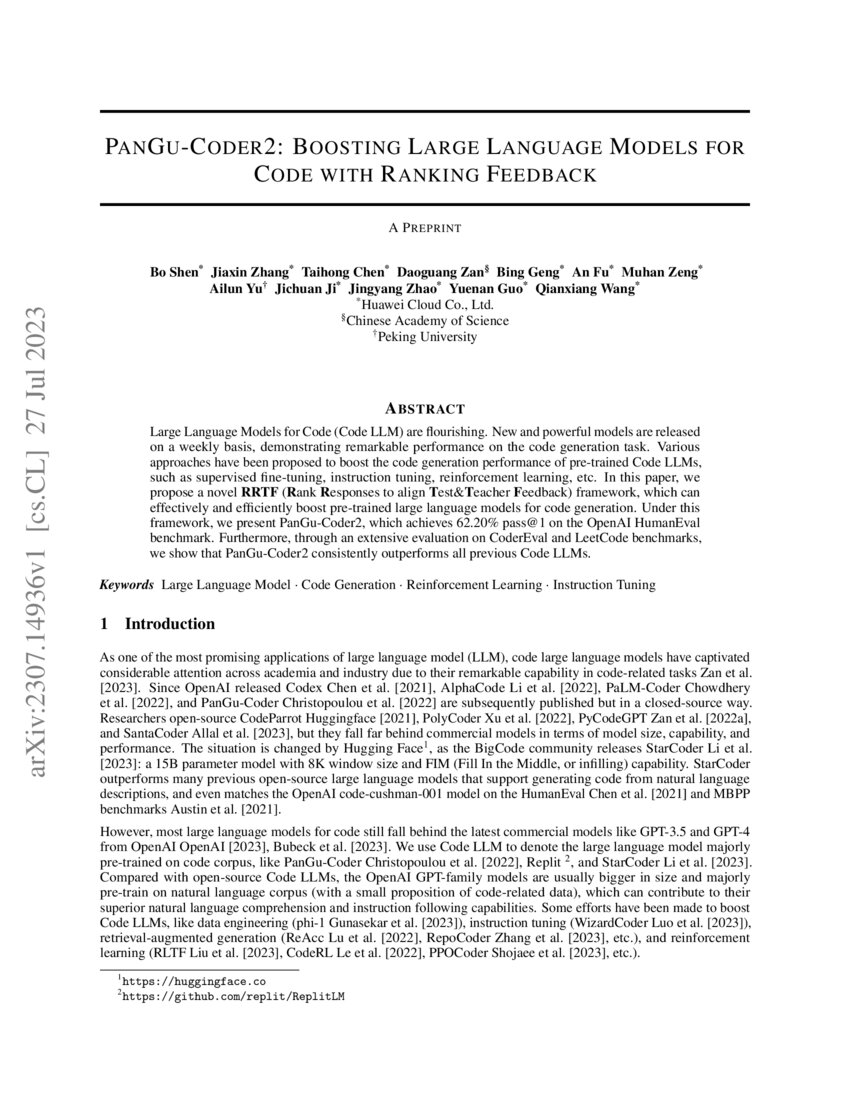 PanGu-Coder2: Boosting Large Language Models for Code with Ranking Feedback | DeepAI