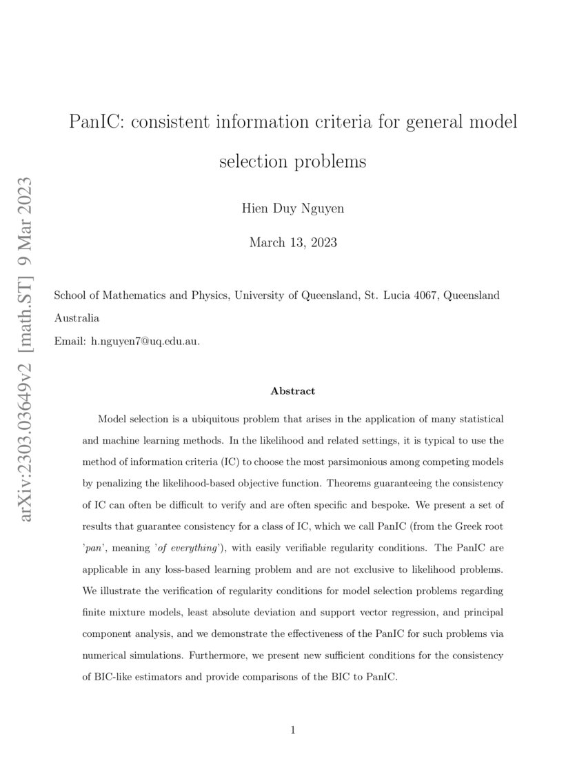 PanIC: consistent information criteria for general model selection problems | DeepAI