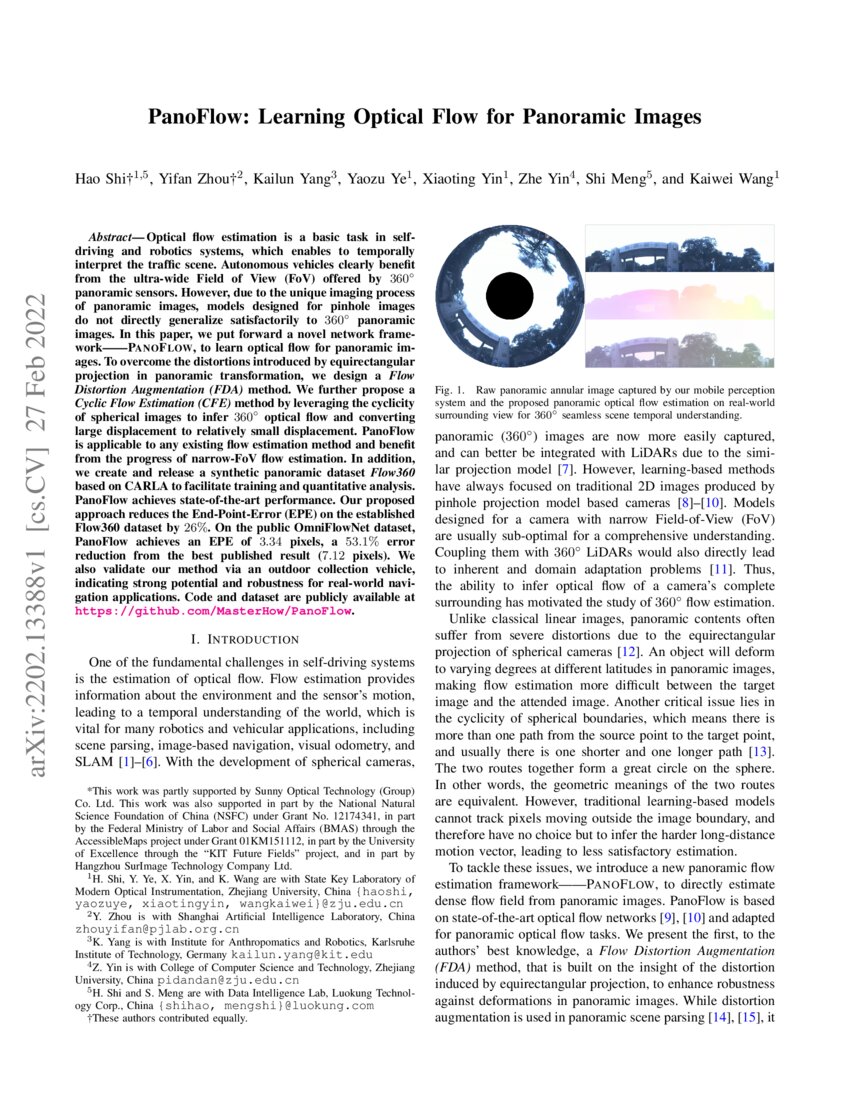 PanoFlow: Learning Optical Flow for Panoramic Images | DeepAI
