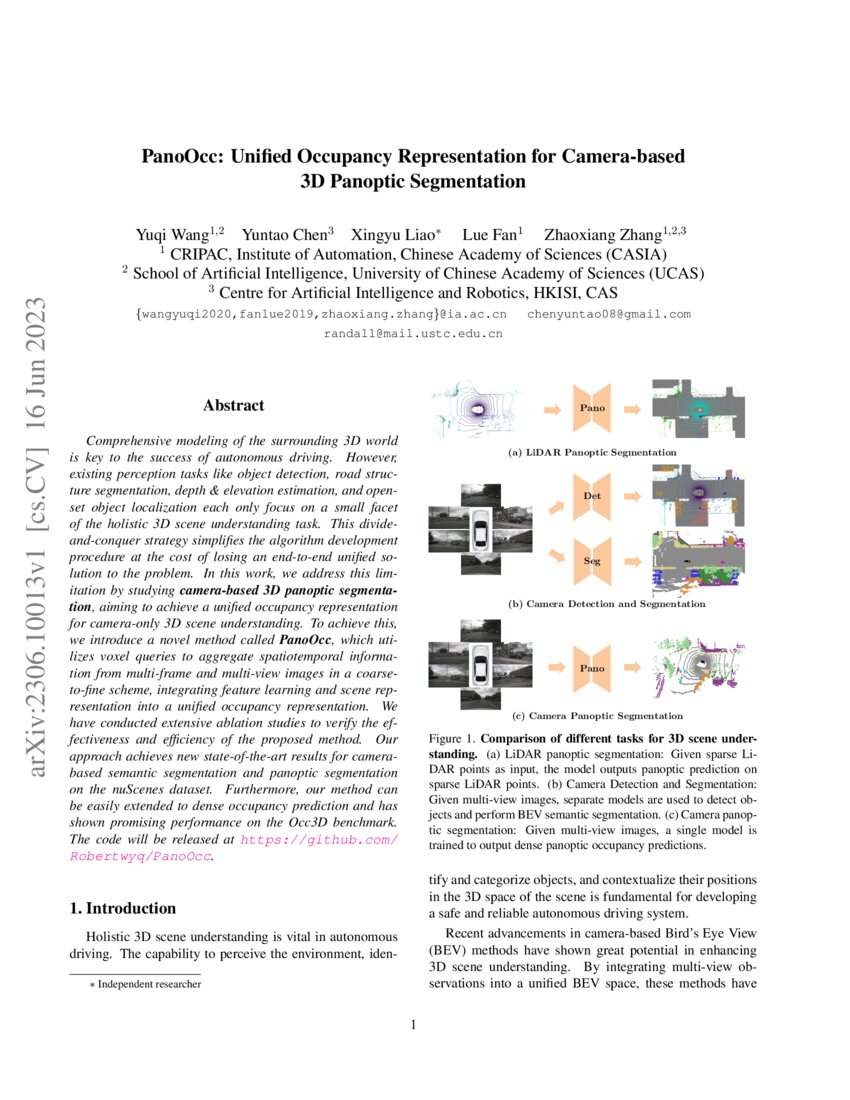 PanoOcc: Unified Occupancy Representation for Camera-based 3D Panoptic Segmentation | DeepAI