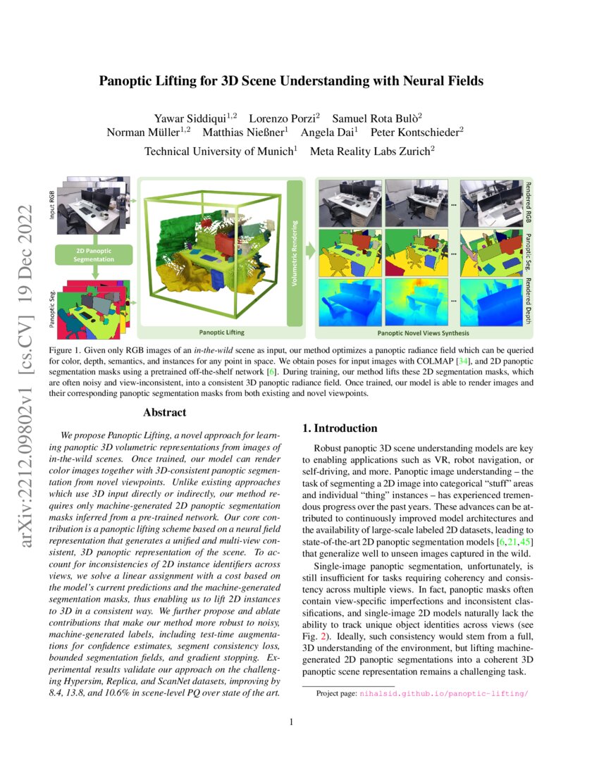 Panoptic Lifting for 3D Scene Understanding with Neural Fields | DeepAI