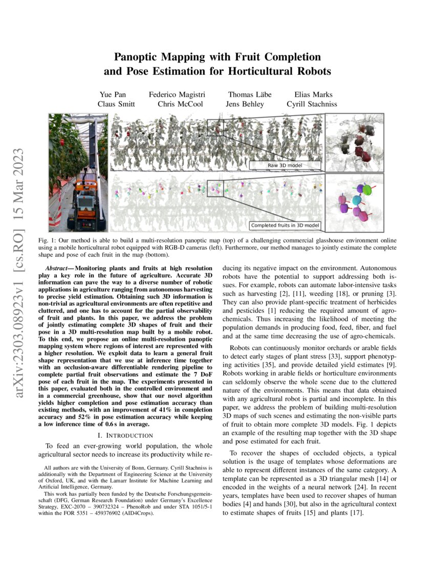 Panoptic Mapping With Fruit Completion And Pose Estimation For Horticultural Robots Deepai