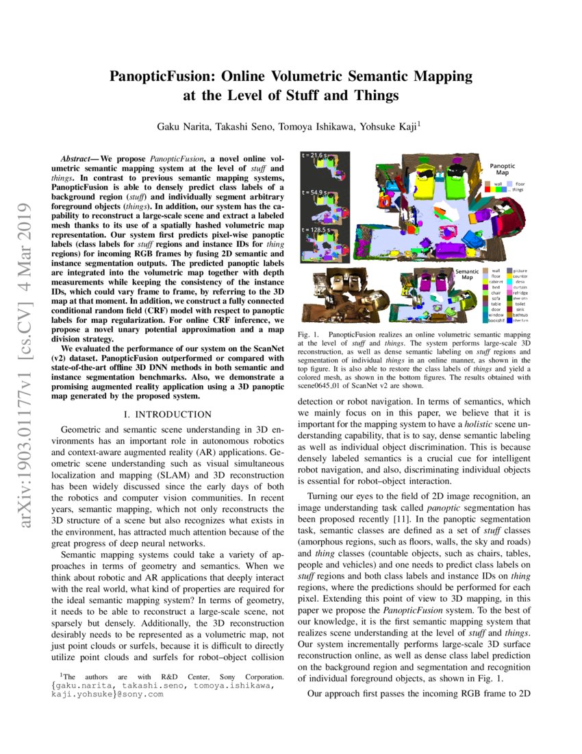 PanopticFusion: Online Volumetric Semantic Mapping at the Level of Stuff and Things | DeepAI