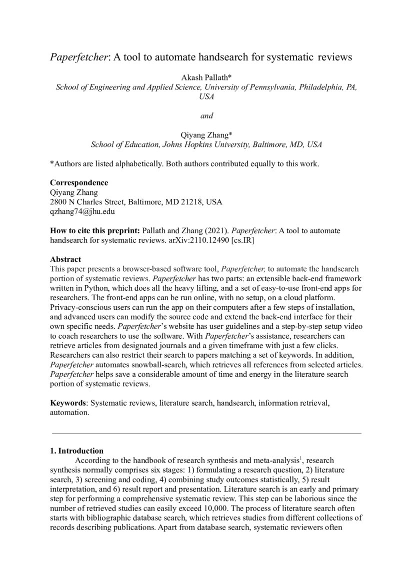 Paperfetcher: A tool to automate handsearch for systematic reviews | DeepAI