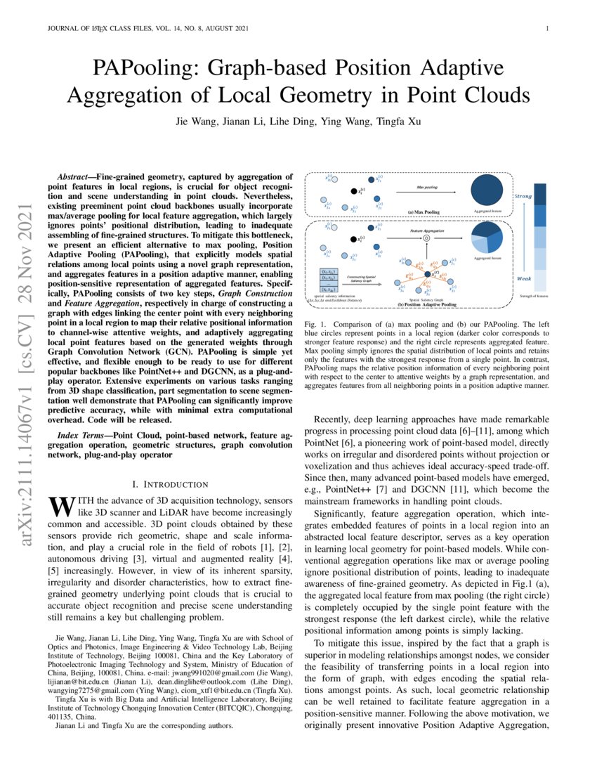 PAPooling: Graph-based Position Adaptive Aggregation of Local Geometry in Point Clouds | DeepAI