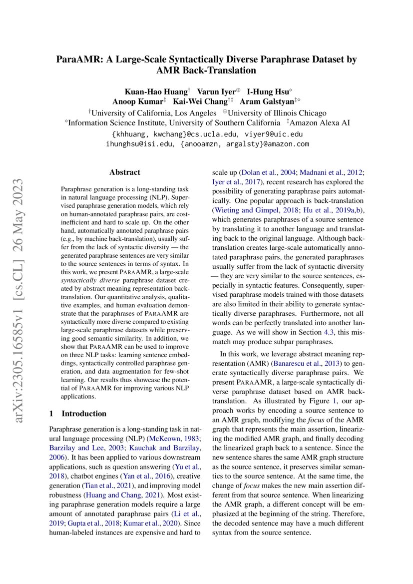 ParaAMR: A Large-Scale Syntactically Diverse Paraphrase Dataset by AMR Back-Translation | DeepAI