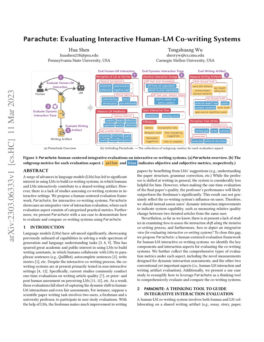 Parachute: Evaluating Interactive Human-LM Co-writing Systems | DeepAI
