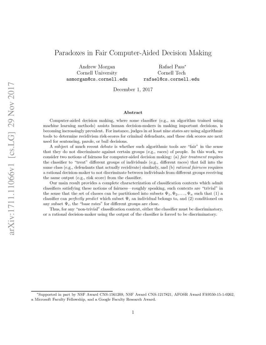 Paradoxes in Fair Computer-Aided Decision Making | DeepAI