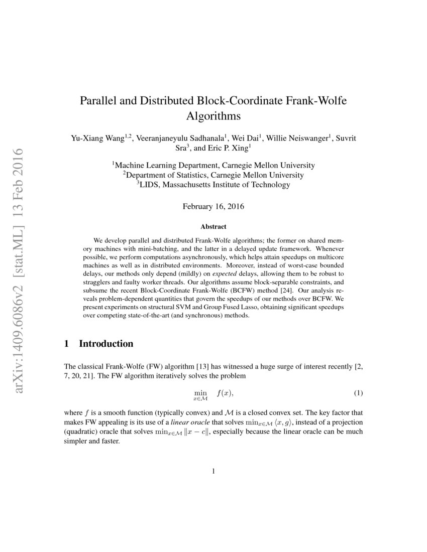 Parallel And Distributed Block Coordinate Frank Wolfe Algorithms Deepai