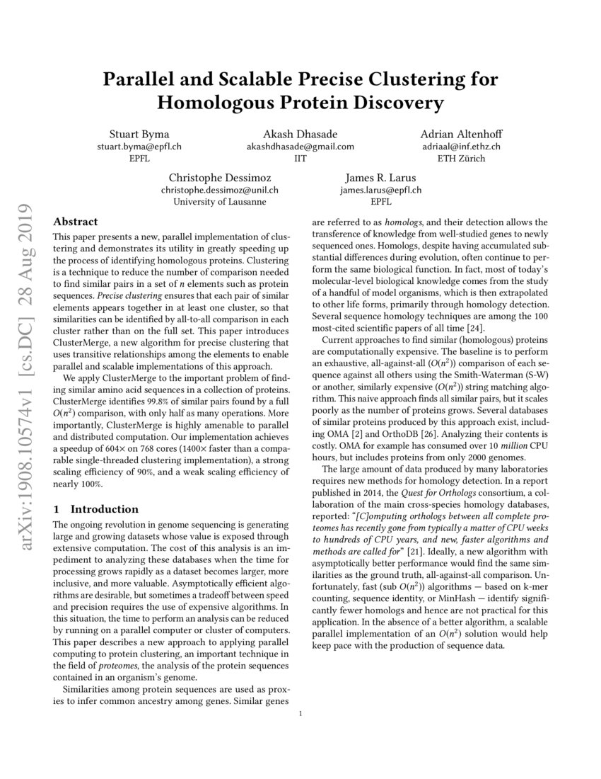 Parallel And Scalable Precise Clustering For Homologous Protein Discovery Deepai