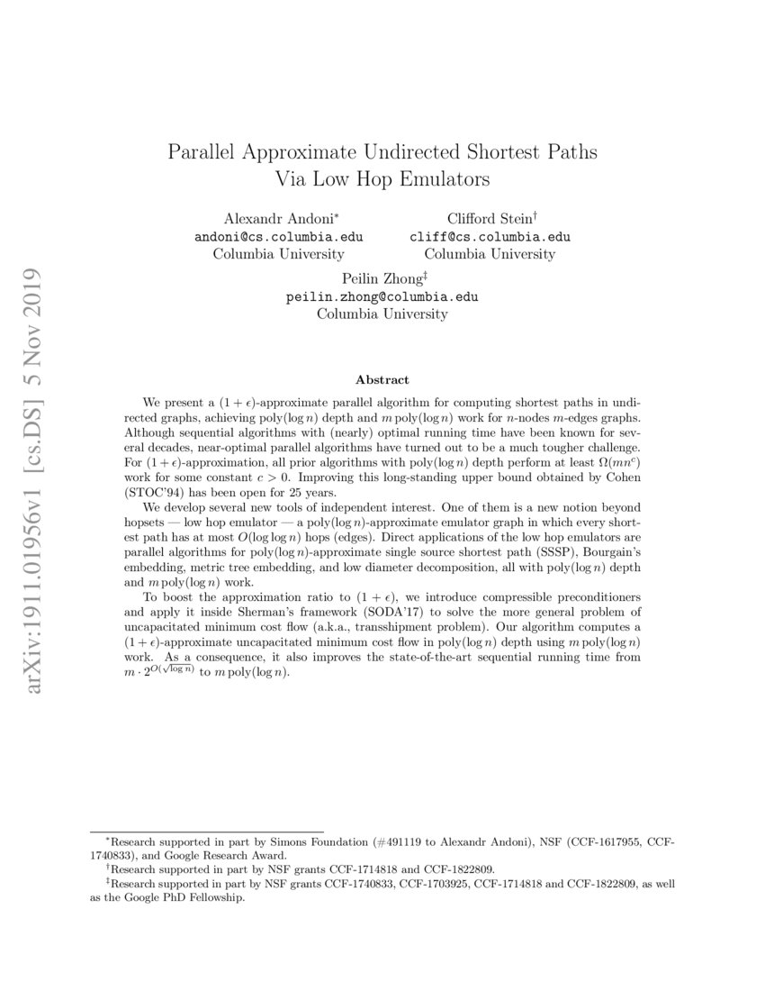Parallel Approximate Undirected Shortest Paths Via Low Hop Emulators Deepai