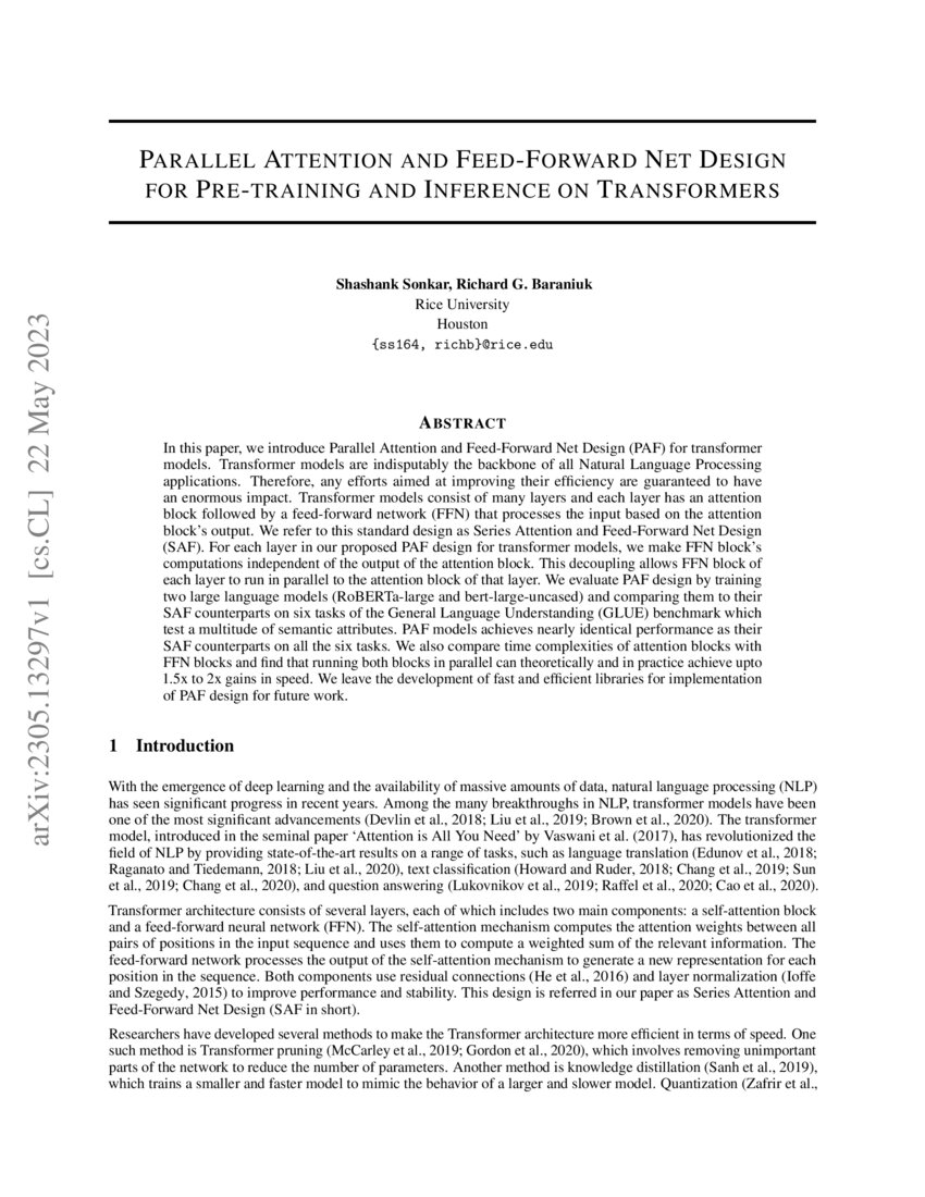Parallel Attention and Feed-Forward Net Design for Pre-training and Inference on Transformers ...