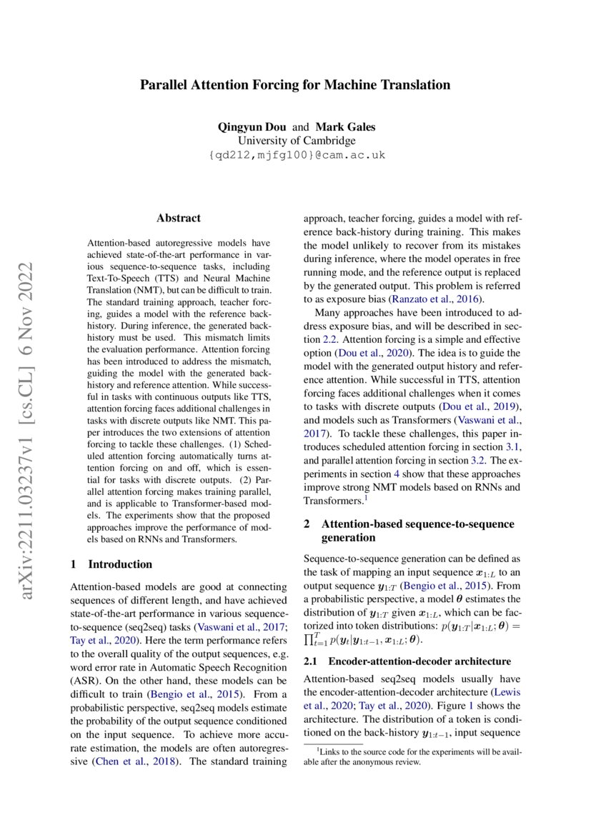 Parallel Attention Forcing for Machine Translation | DeepAI