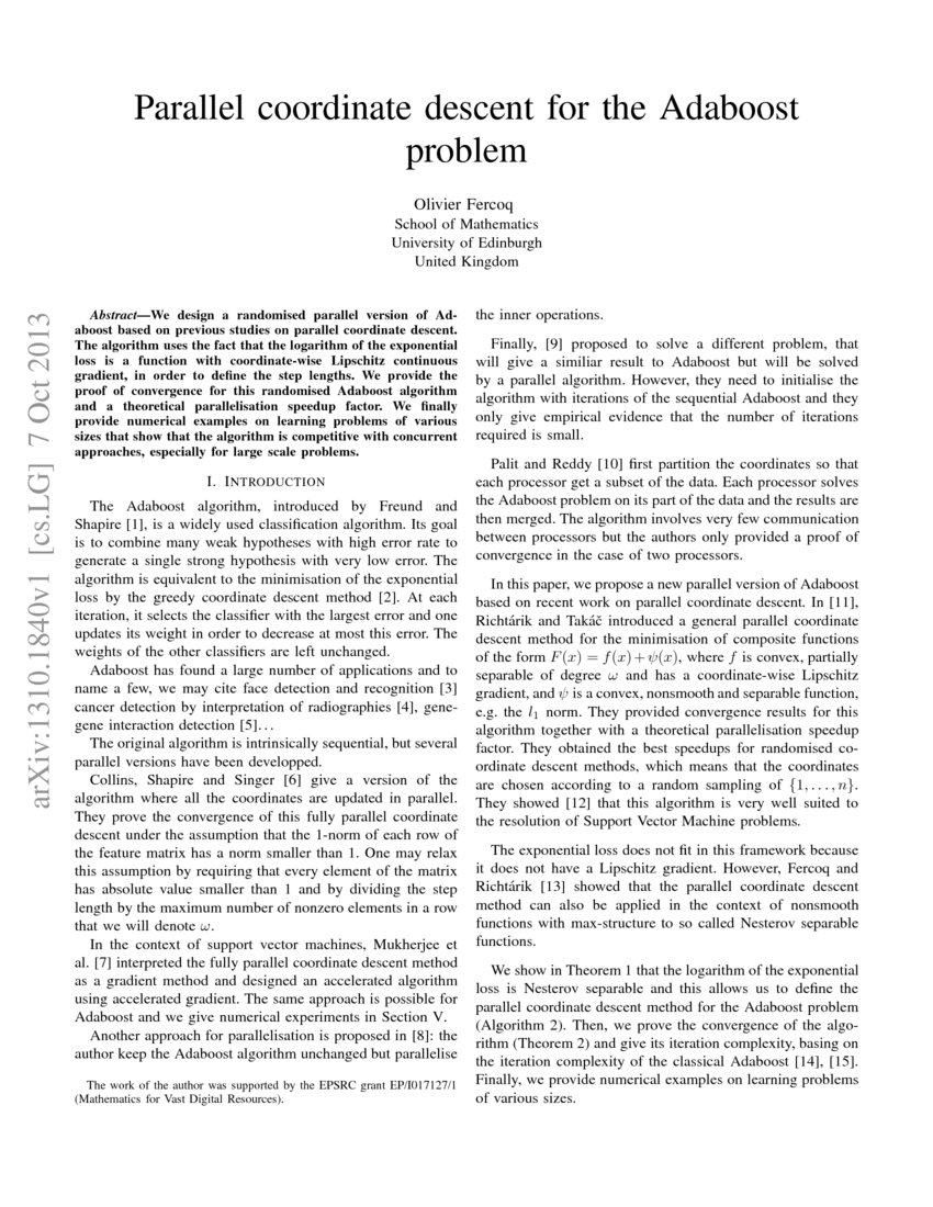Parallel coordinate descent for the Adaboost problem | DeepAI