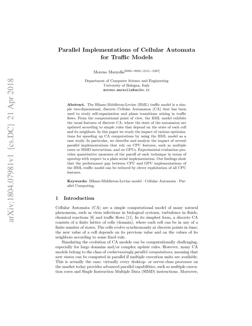 Parallel Implementations Of Cellular Automata For Traffic Models Deepai