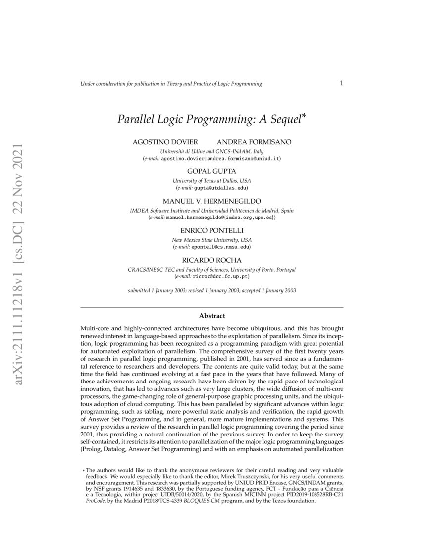 Parallel Logic Programming A Sequel Deepai