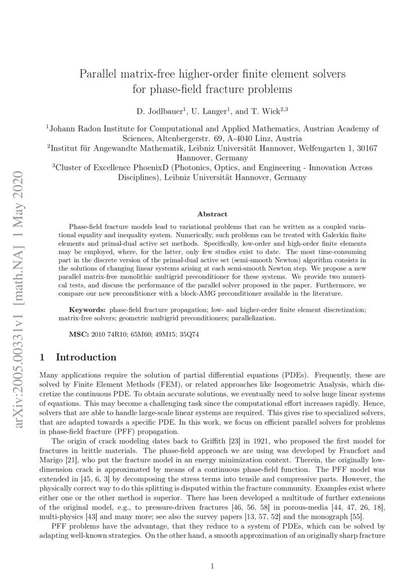 Parallel matrix-free higher-order finite element solvers for phase-field fracture problems | DeepAI