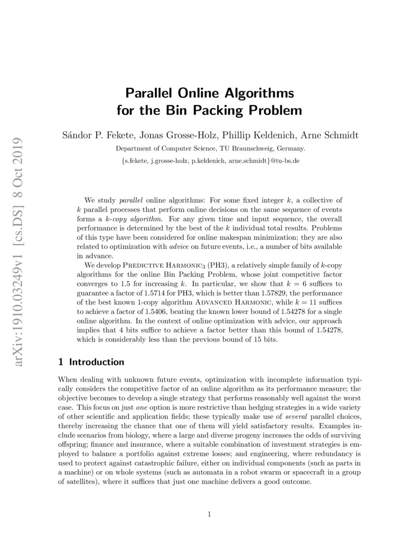 Parallel Online Algorithms For The Bin Packing Problem Deepai