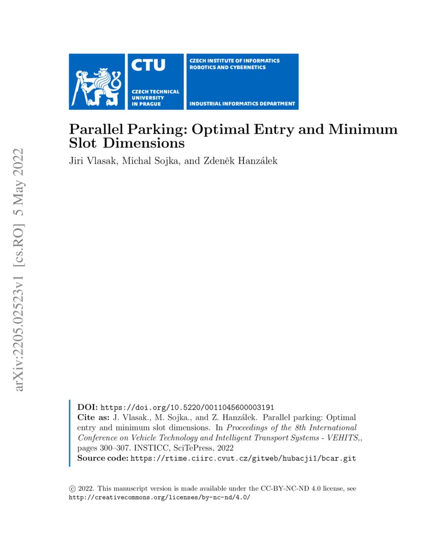 Parallel Parking: Optimal Entry and Minimum Slot Dimensions | DeepAI