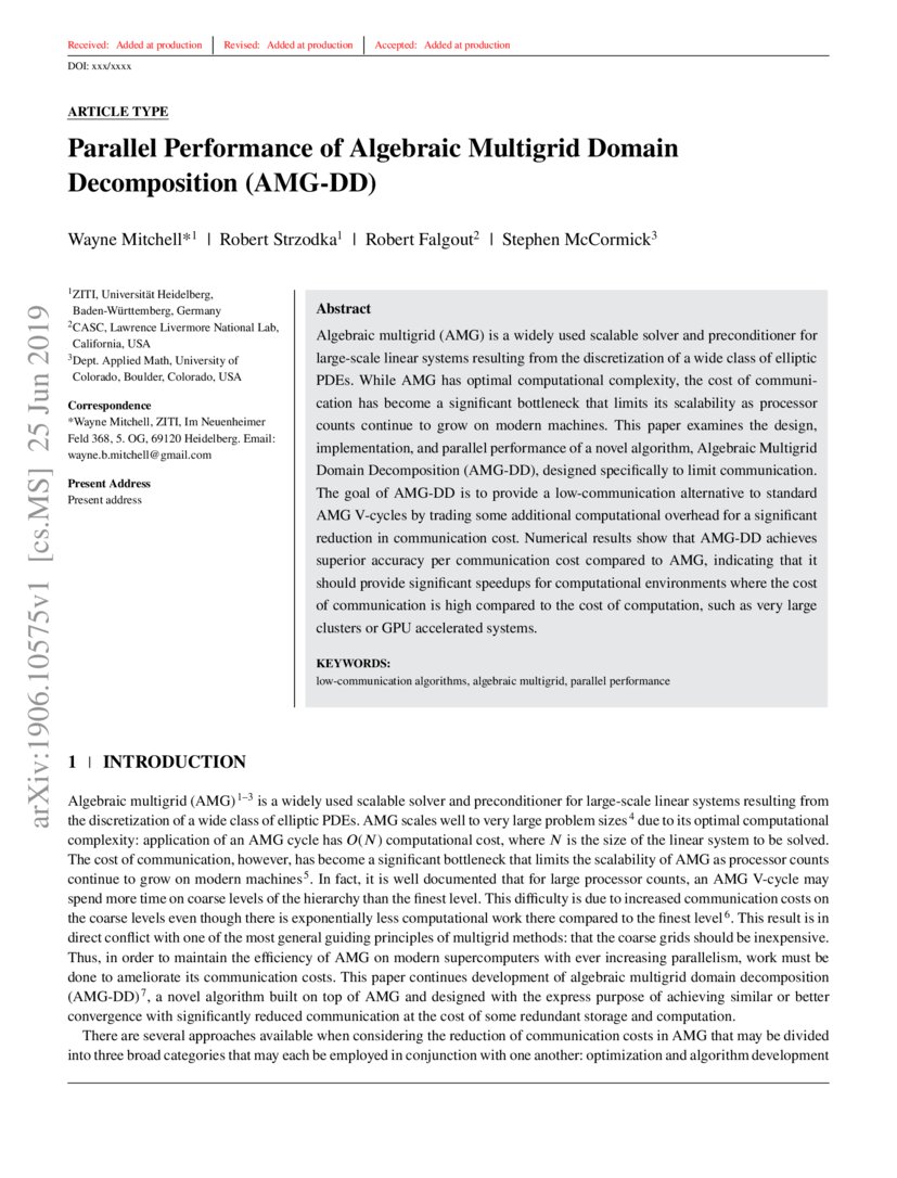 Parallel Performance of Algebraic Multigrid Domain Decomposition (AMG ...
