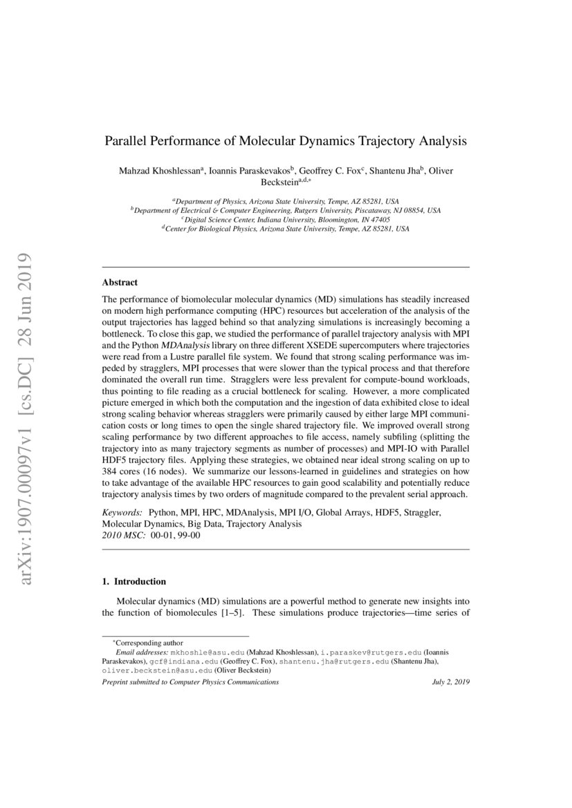 Parallel Performance of Molecular Dynamics Trajectory Analysis | DeepAI Parallel Performance of Molecular Dynamics Trajectory Analysis | DeepAI