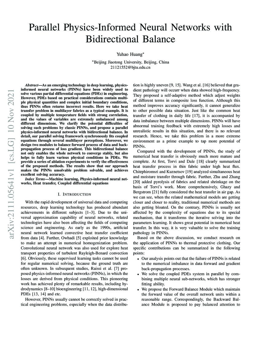 Parallel Physics-Informed Neural Networks with Bidirectional Balance ...