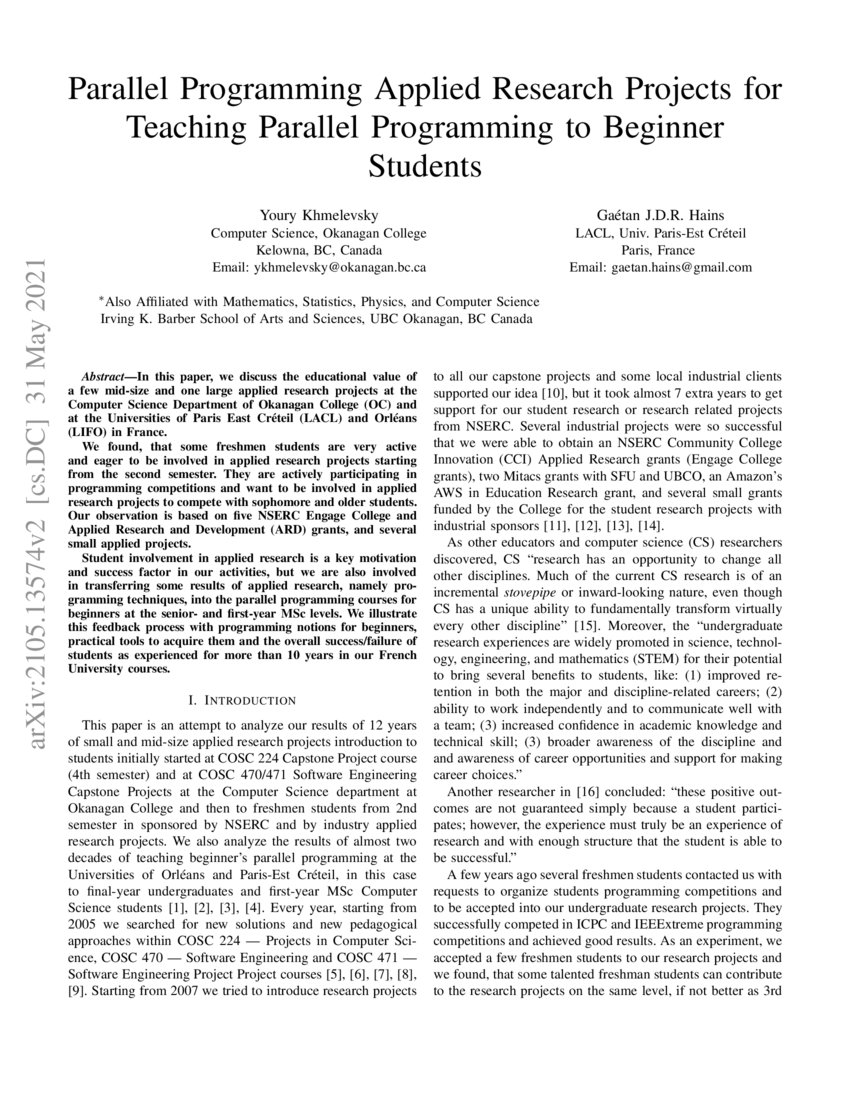 Parallel Programming Applied Research Projects For Teaching Parallel Programming To Beginner 2582