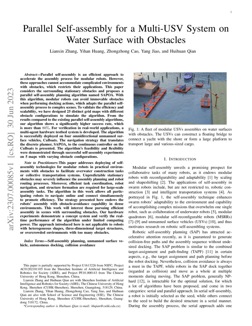 Parallel Self-assembly for a Multi-USV System on Water Surface with Obstacles | DeepAI