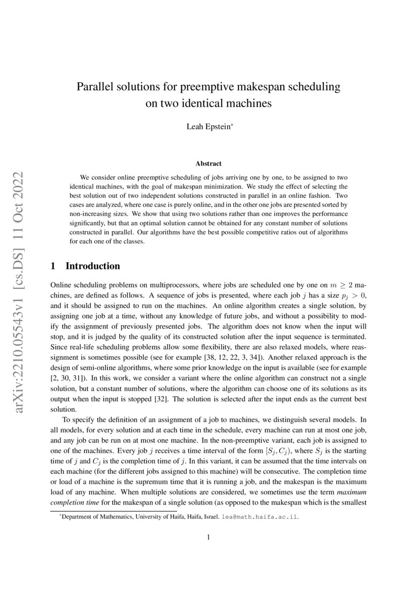 Parallel Solutions For Preemptive Makespan Scheduling On Two Identical Machines Deepai