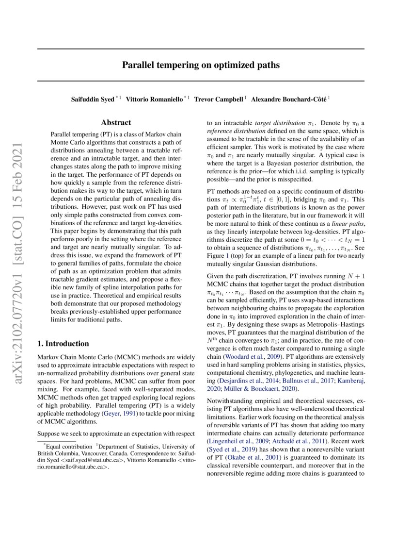 Parallel Tempering on Optimized Paths | DeepAI