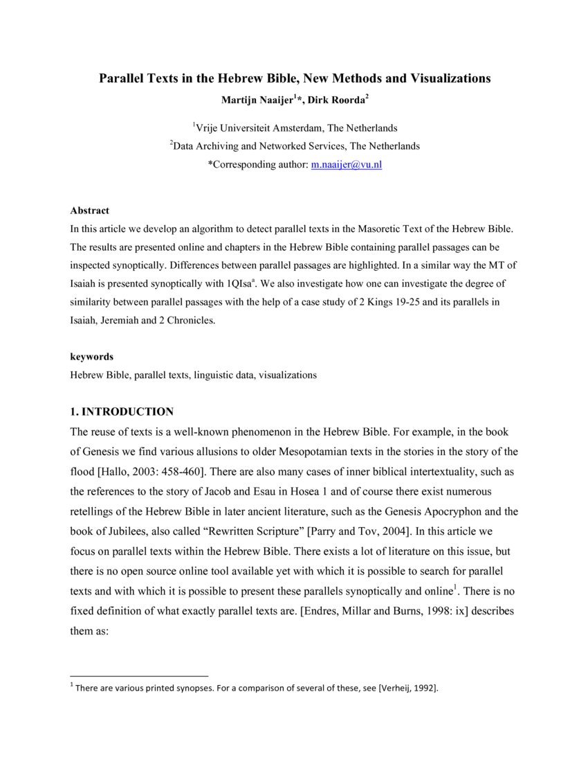 Parallel Texts in the Hebrew Bible, New Methods and Visualizations | DeepAI