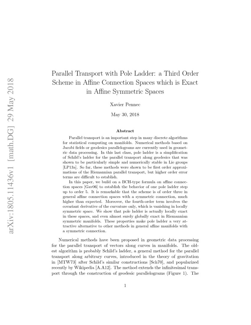 Parallel Transport with Pole Ladder: a Third Order Scheme in Affine ...