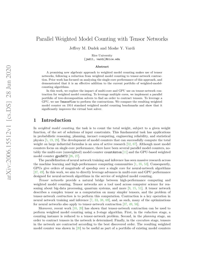 Parallel Weighted Model Counting with Tensor Networks | DeepAI