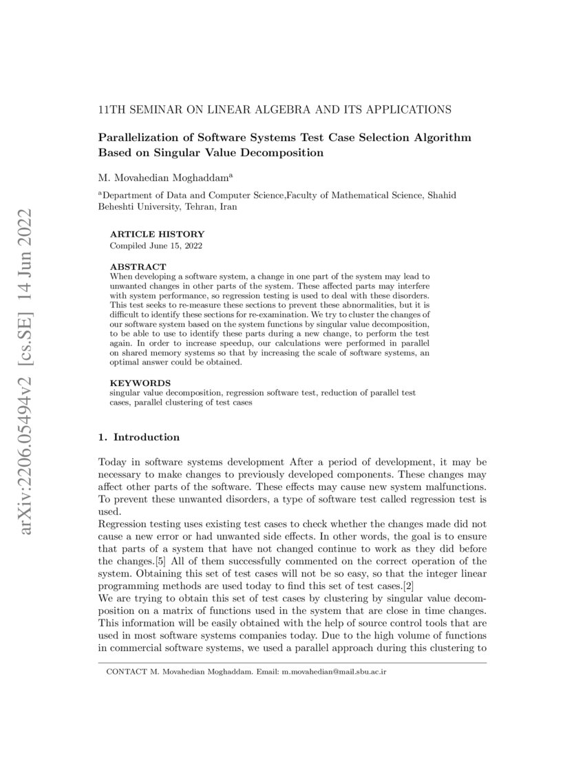 Parallelization Of Software Systems Test Case Selection Algorithm Based On Singular Value 
