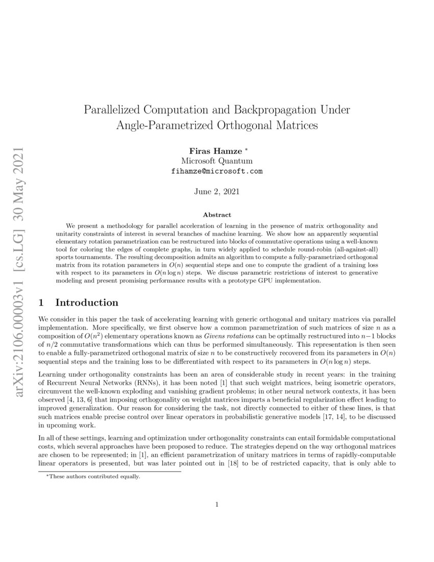 Parallelized Computation and Backpropagation Under Angle-Parametrized ...