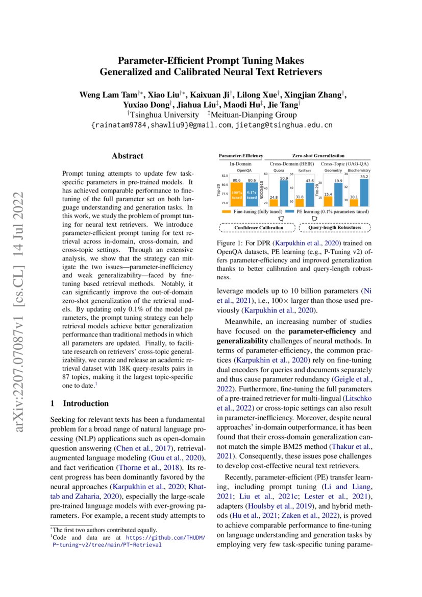 Parameter Efficient Prompt Tuning Makes Generalized And Calibrated Neural Text Retrievers Deepai