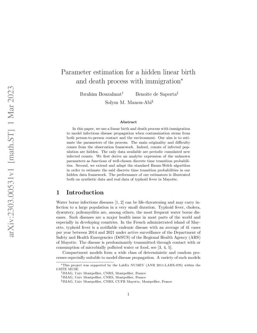 Parameter estimation for a hidden linear birth and death process with immigration | DeepAI