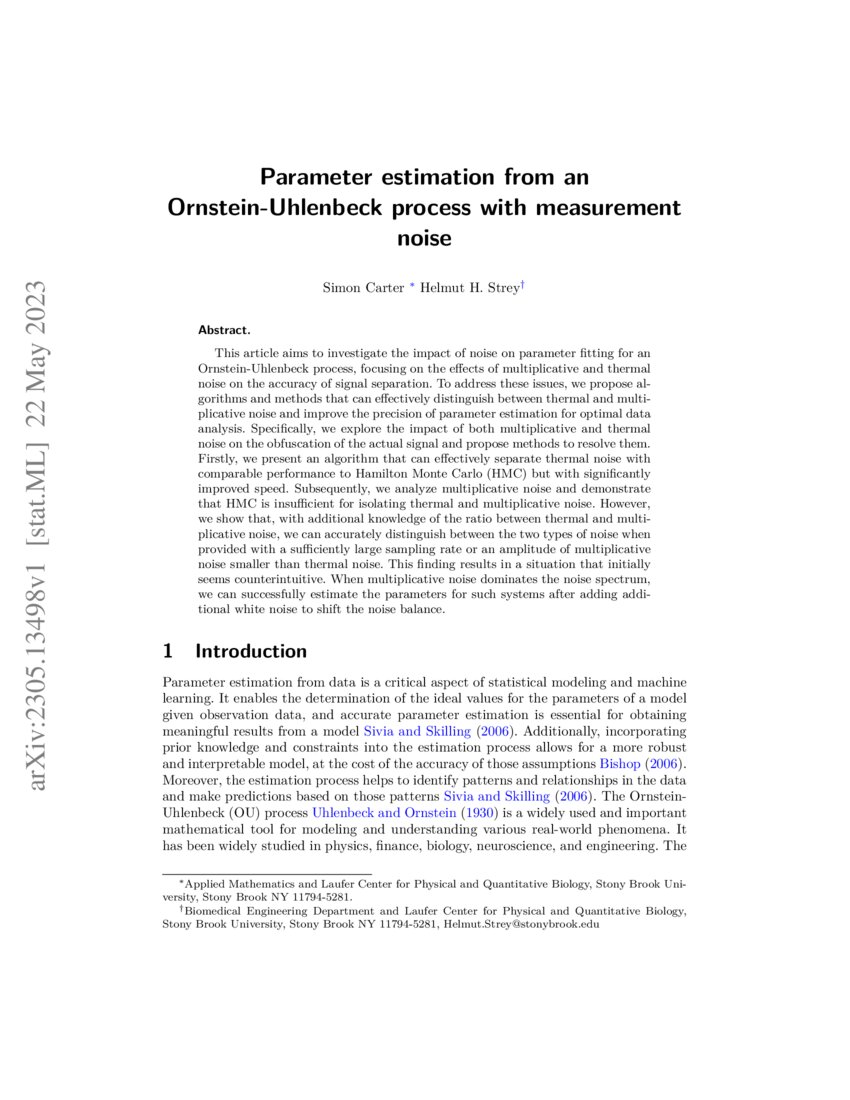Parameter Estimation From An Ornstein Uhlenbeck Process With Measurement Noise Deepai