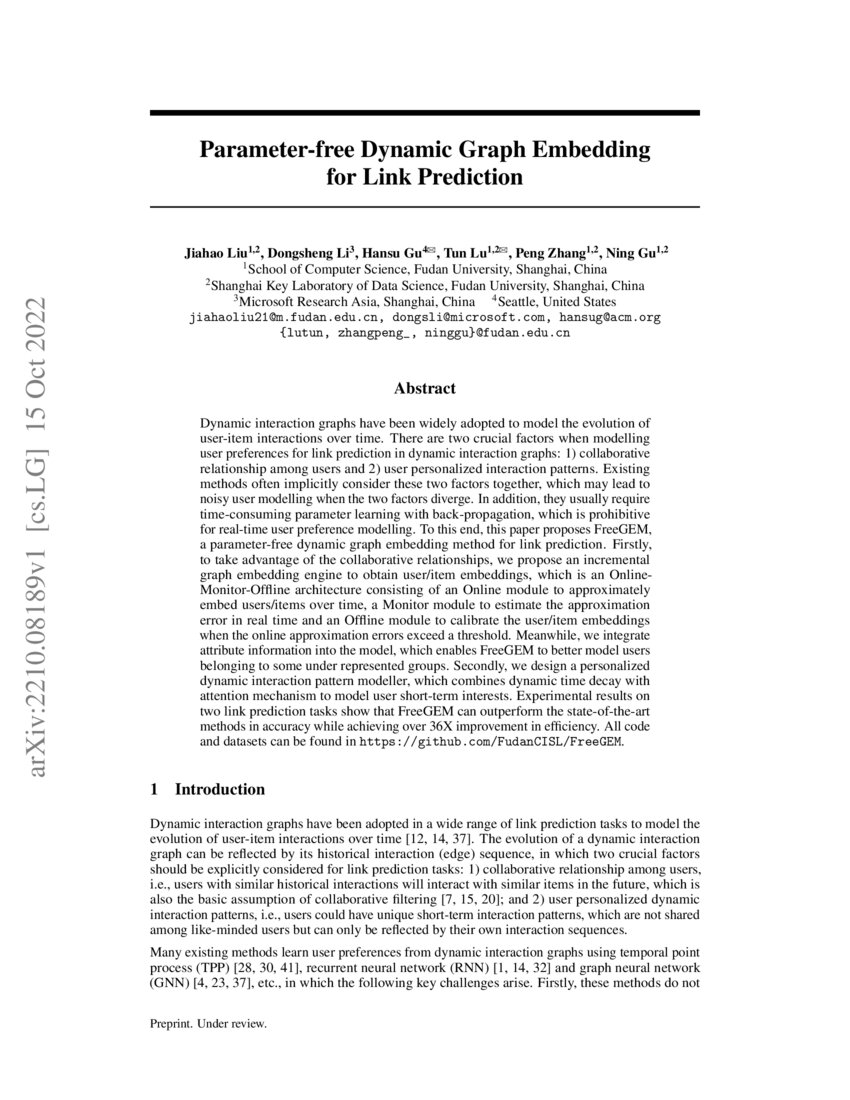 Parameter Free Dynamic Graph Embedding For Link Prediction Deepai