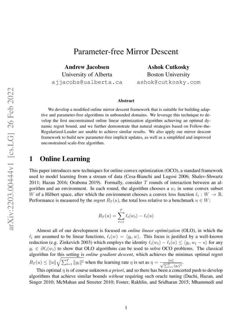 Parameter-free Mirror Descent | DeepAI