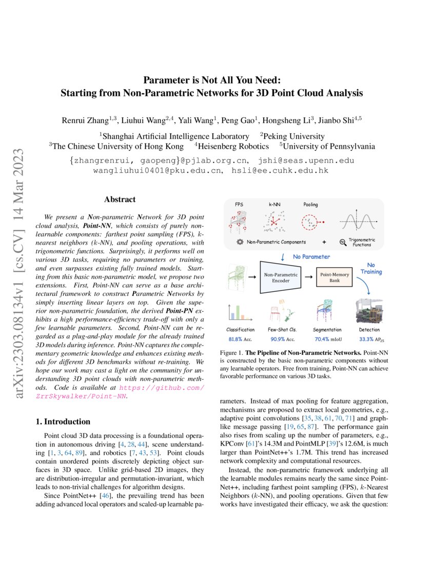 Parameter is Not All You Need: Starting from Non-Parametric Networks for 3D Point Cloud Analysis ...