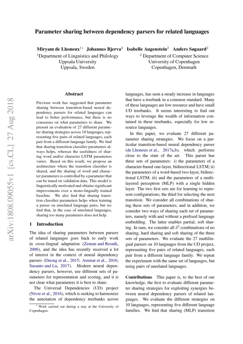Parameter sharing between dependency parsers for related languages | DeepAI