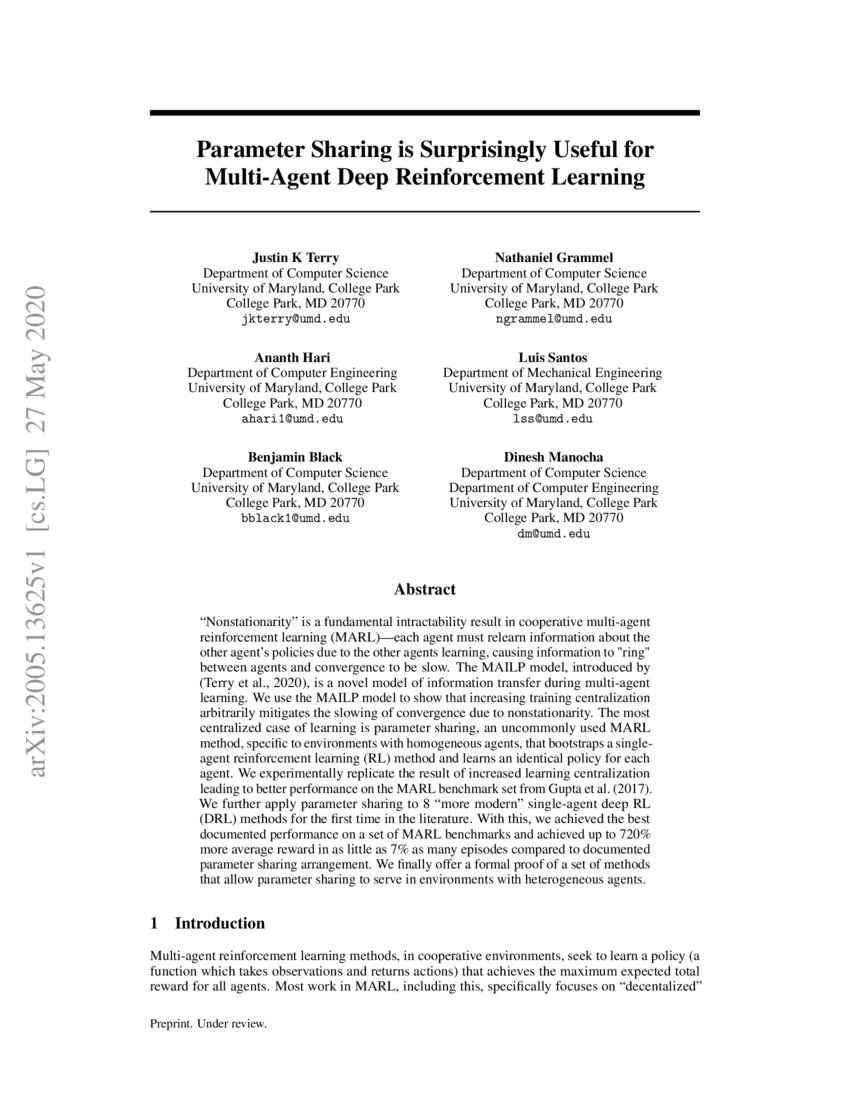Parameter Sharing is Surprisingly Useful for Multi-Agent Deep Reinforcement Learning | DeepAI
