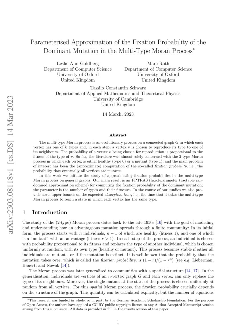 Parameterised Approximation of the Fixation Probability of the Dominant Mutation in the Multi ...