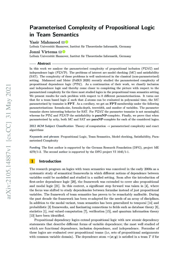 Parameterised Complexity Of Propositional Logic In Team Semantics Deepai 6432