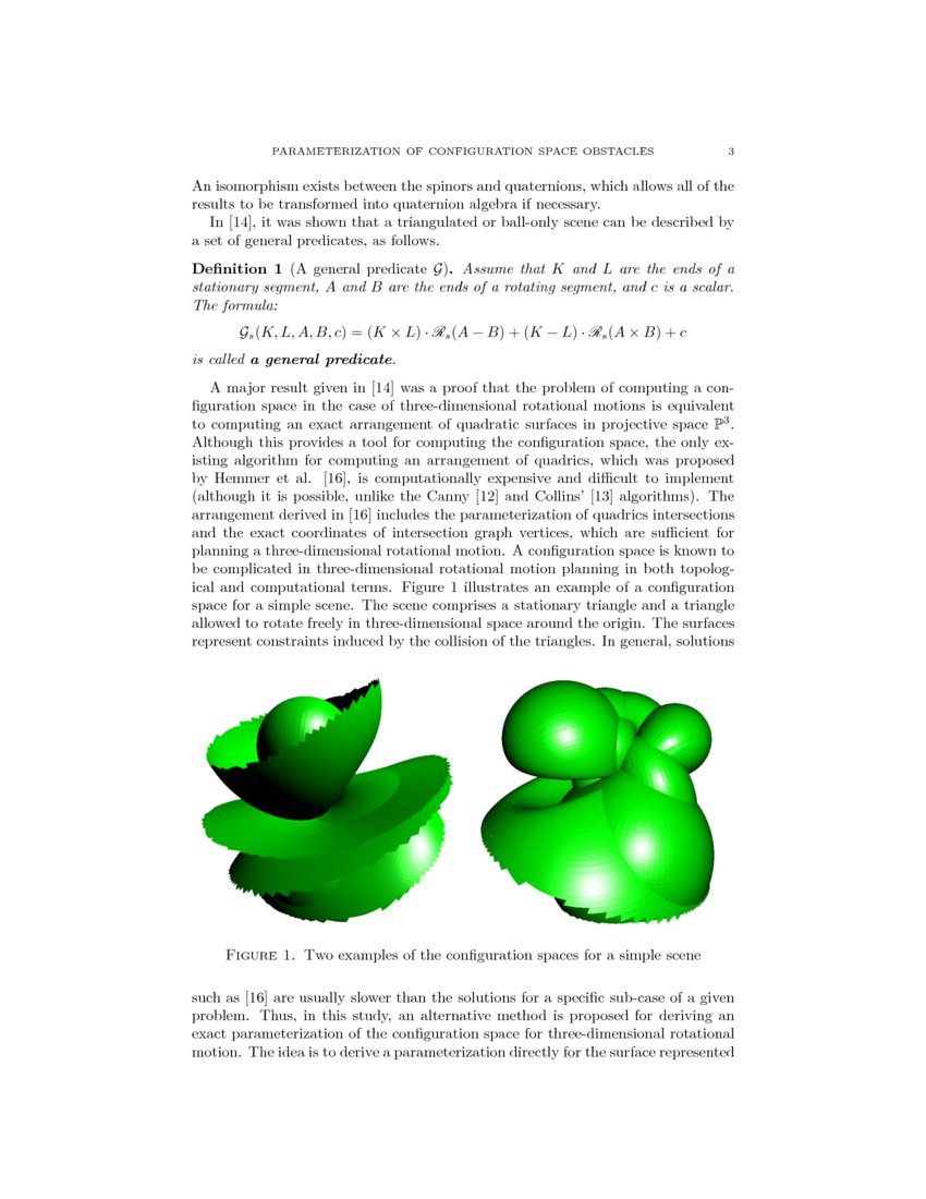 Parameterization of configuration space obstacles in three-dimensional rotational motion ...